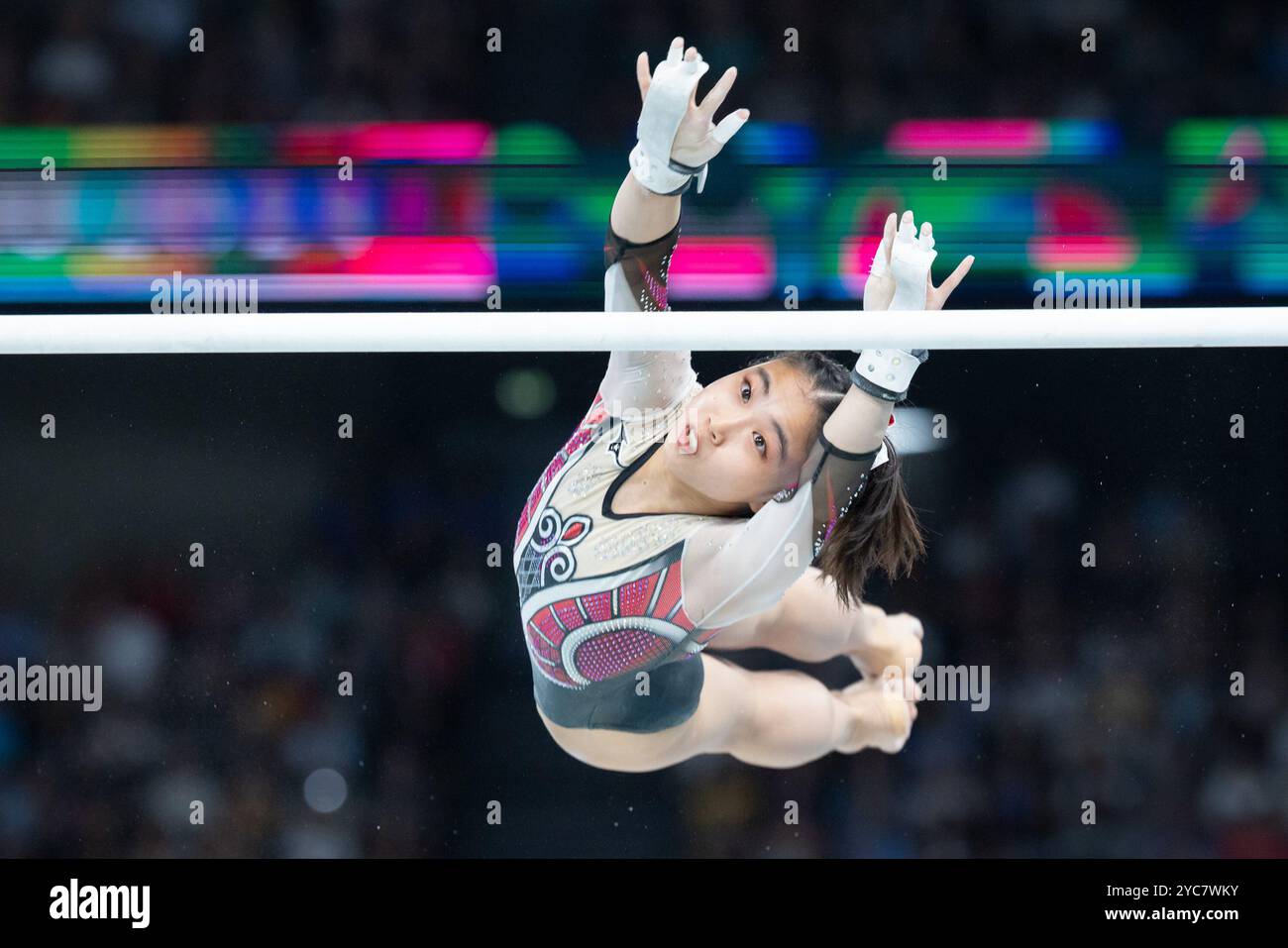August 01, 2024: Rina Kishi of Japan competes uneven bars in the Women ...