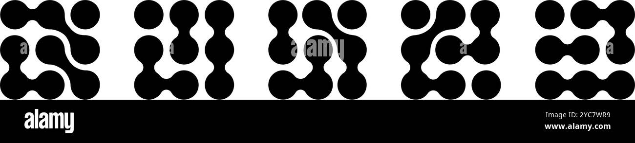 Metaballs figures. Circuit elements. Connected liquid drops, organic blobs or amorphous shapes ...