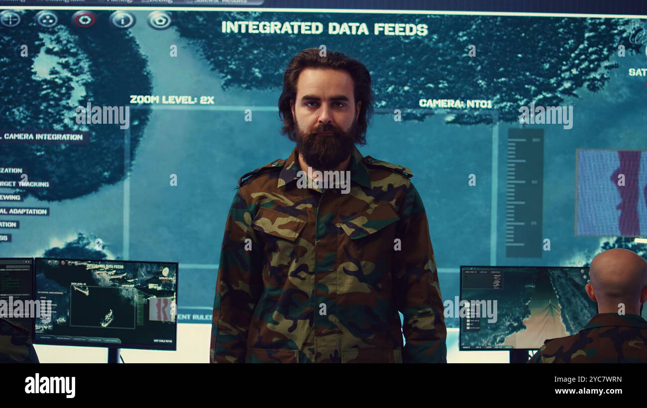 Lieutenant showing the solemn salute symbol in front of the major ...