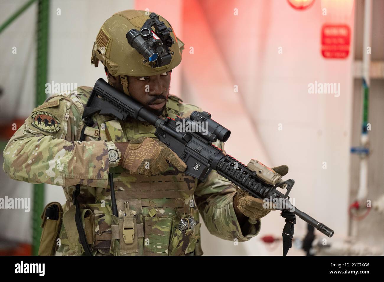A U.S. Air Force Airmen assigned to the 509th Security Forces Squadron ...