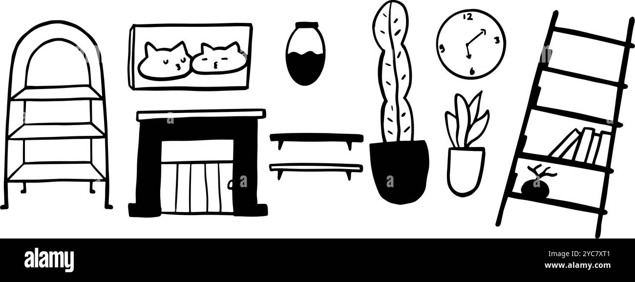 Living Room Object Set Illustration | Minimalist Doodle Vector for Home ...