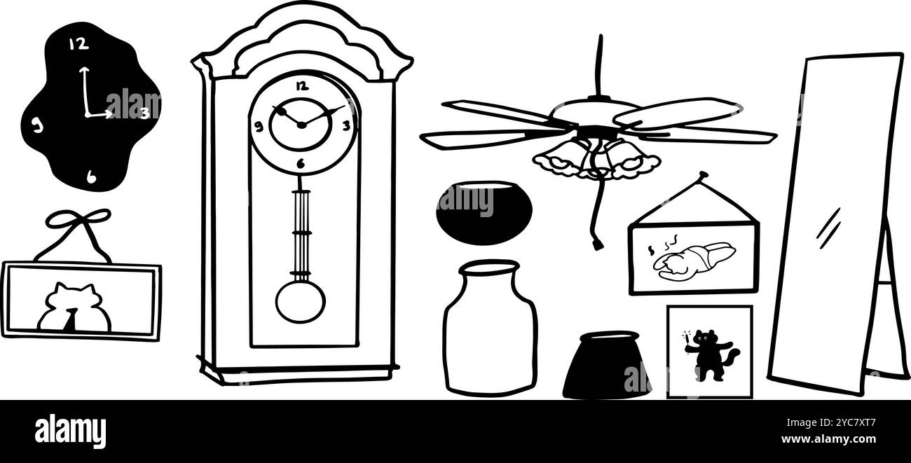 Living Room Object Set Illustration | Minimalist Doodle Vector for Home ...