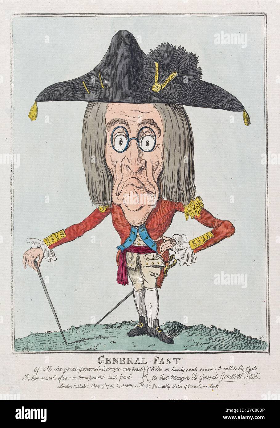 A funny humorous cartoon print coloured engraving of General Fast ...