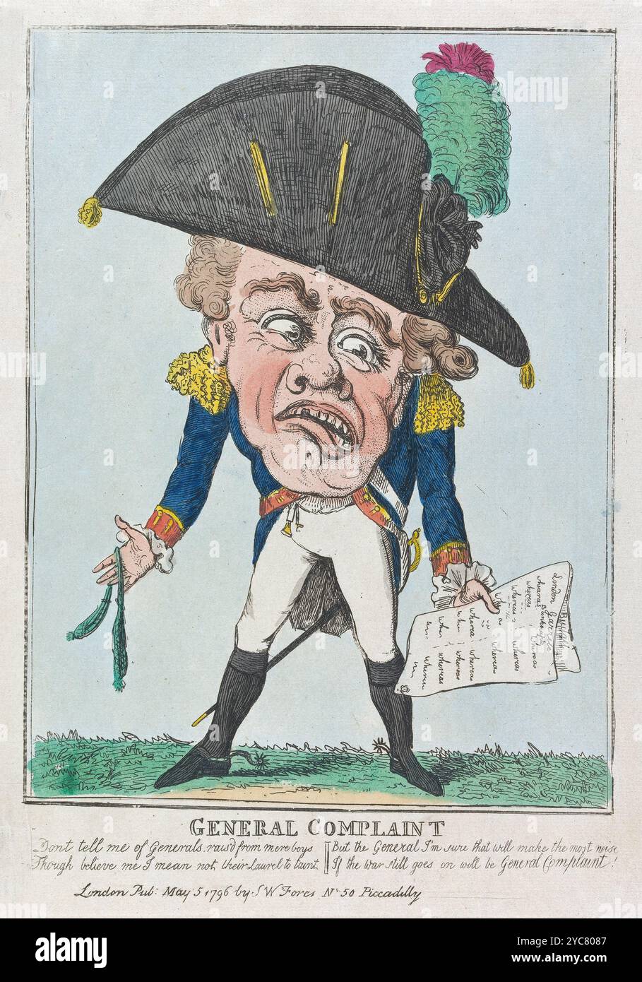 A funny humorous cartoon print coloured engraving of General Complaint ...