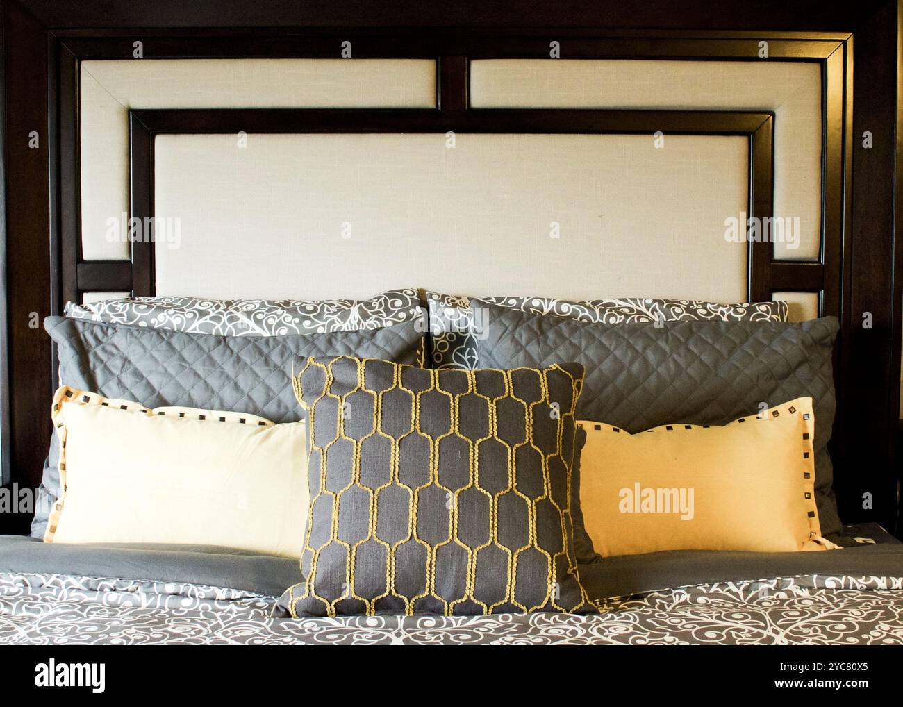 Bed with new clean linens Stock Photo - Alamy