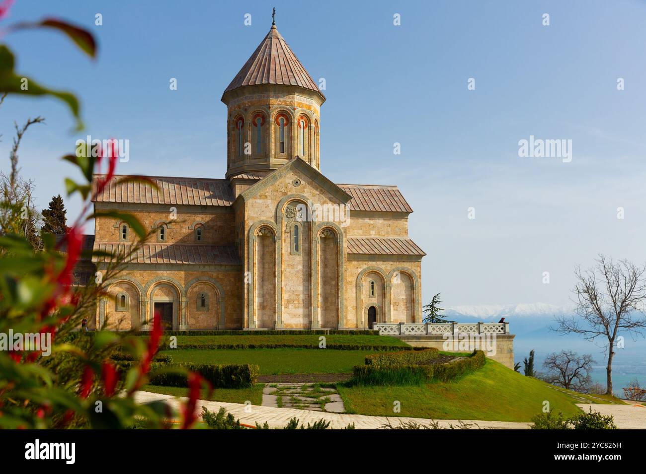 Cathedral of Agia Nina at Bodbe Convent in spring, Georgia Stock Photo ...