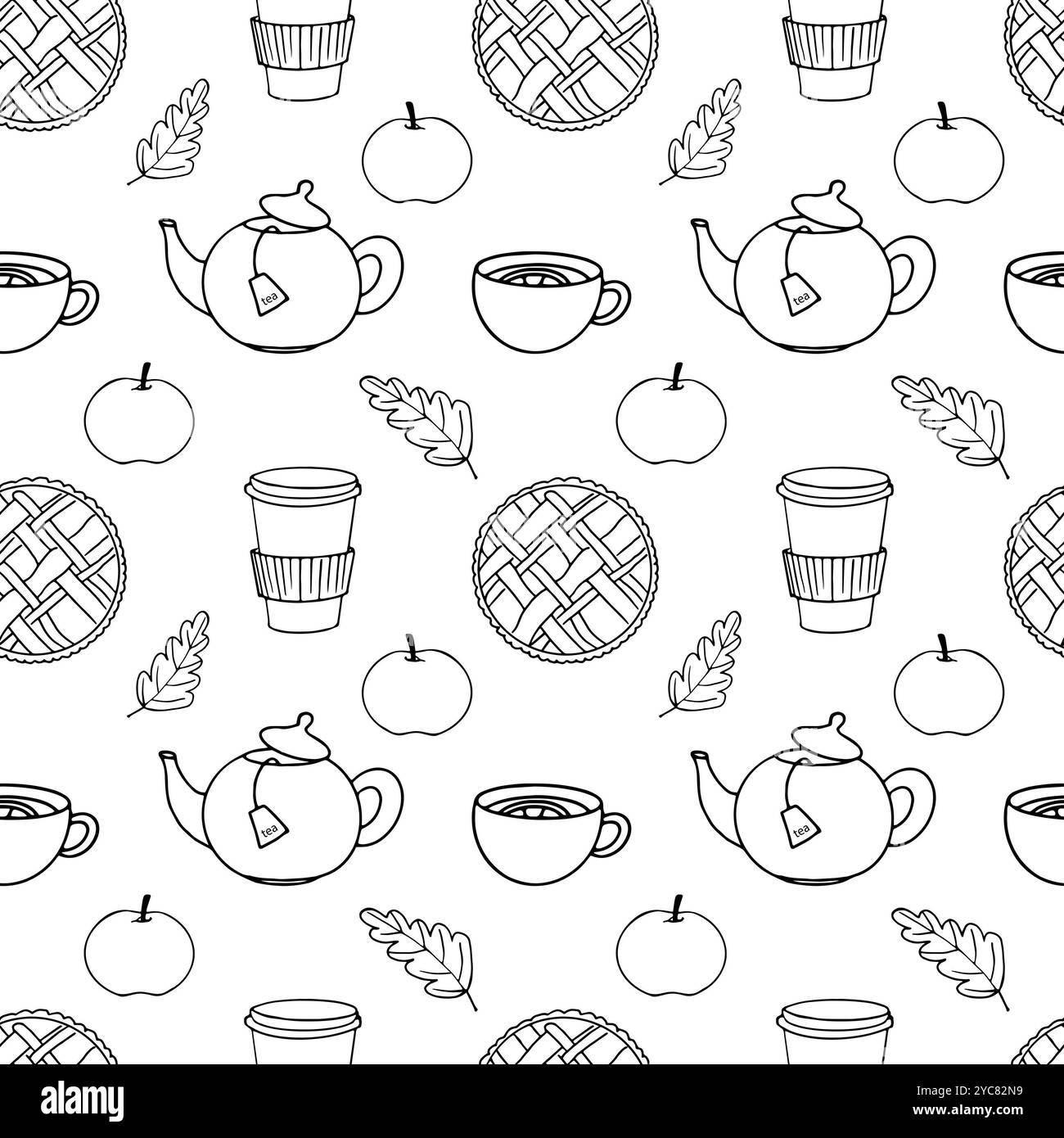 Leaves hand drawn pattern Black and White Stock Photos & Images - Alamy