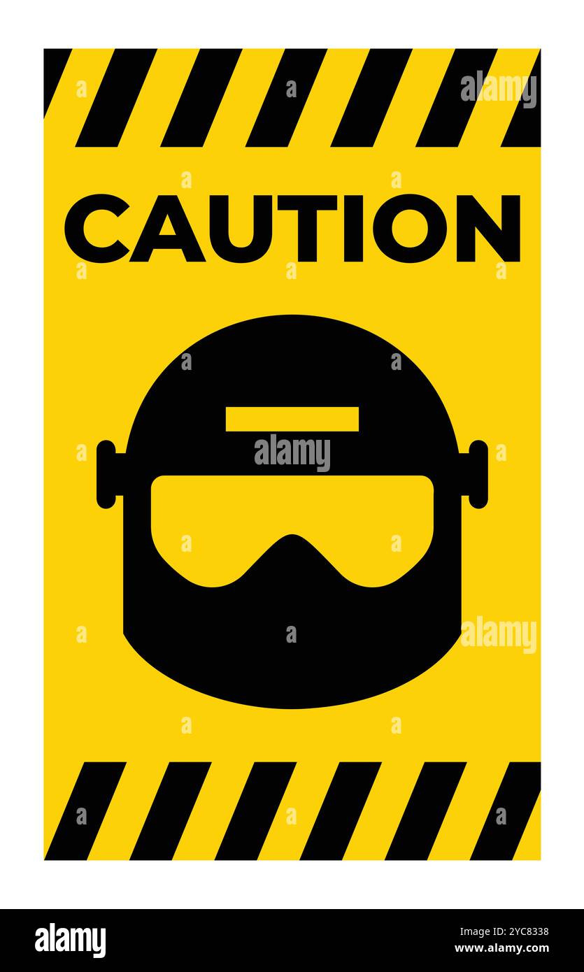 Attention-grabbing caution sign featuring a safety helmet icon on a ...