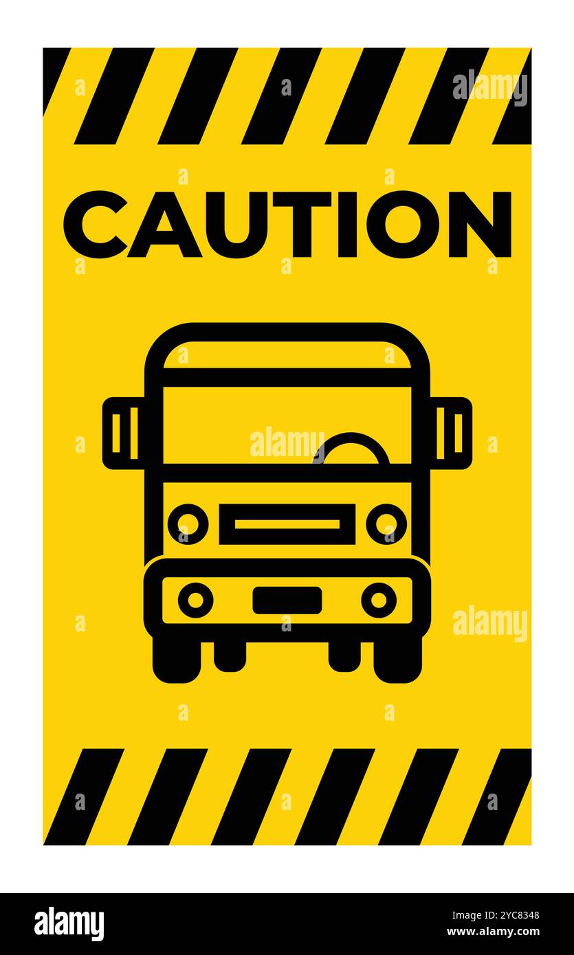 A caution sign featuring a truck icon against a bright yellow ...