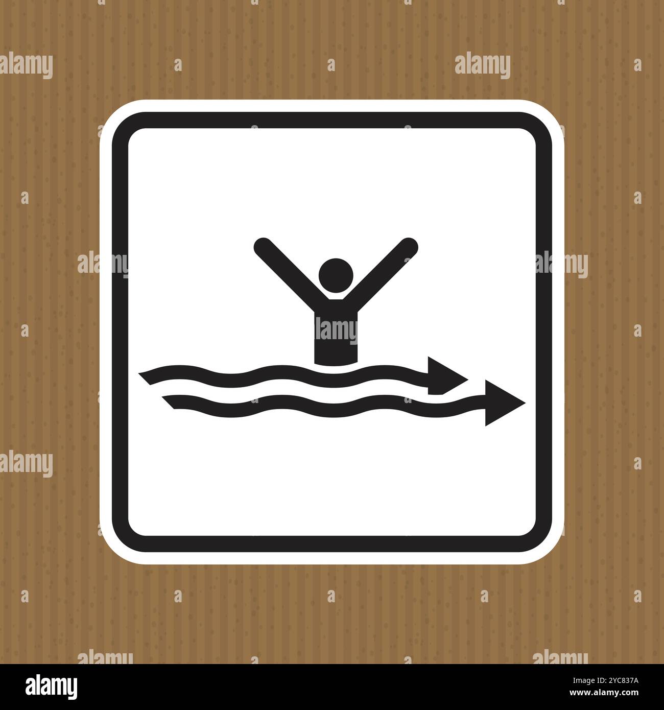 This graphic illustrates a safety sign depicting a person in water ...