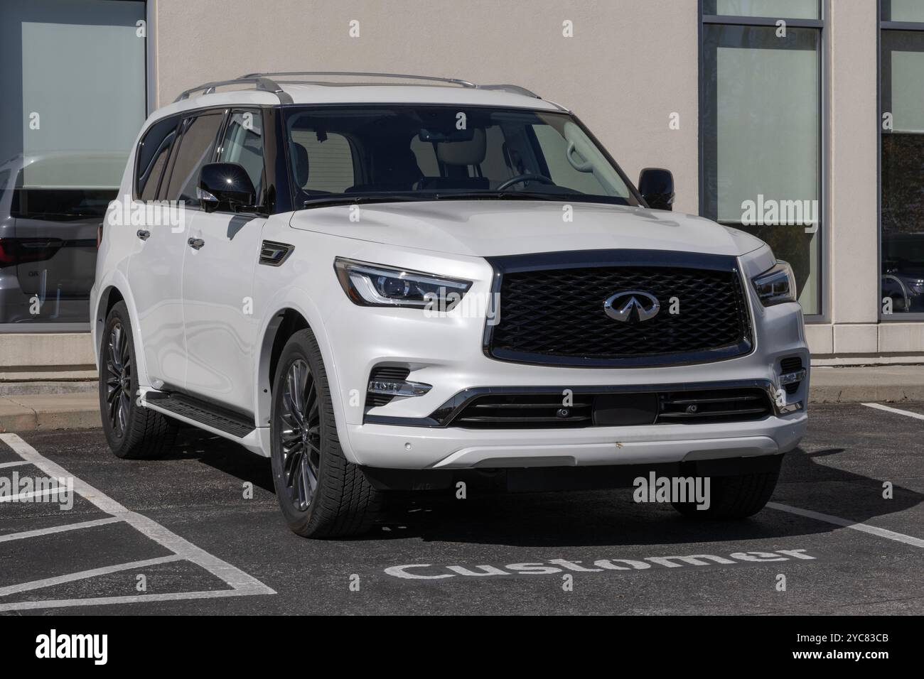 Indianapolis - October 20, 2024: INFINITI QX80 SUV display at a dealership. INFINITI offers the ...