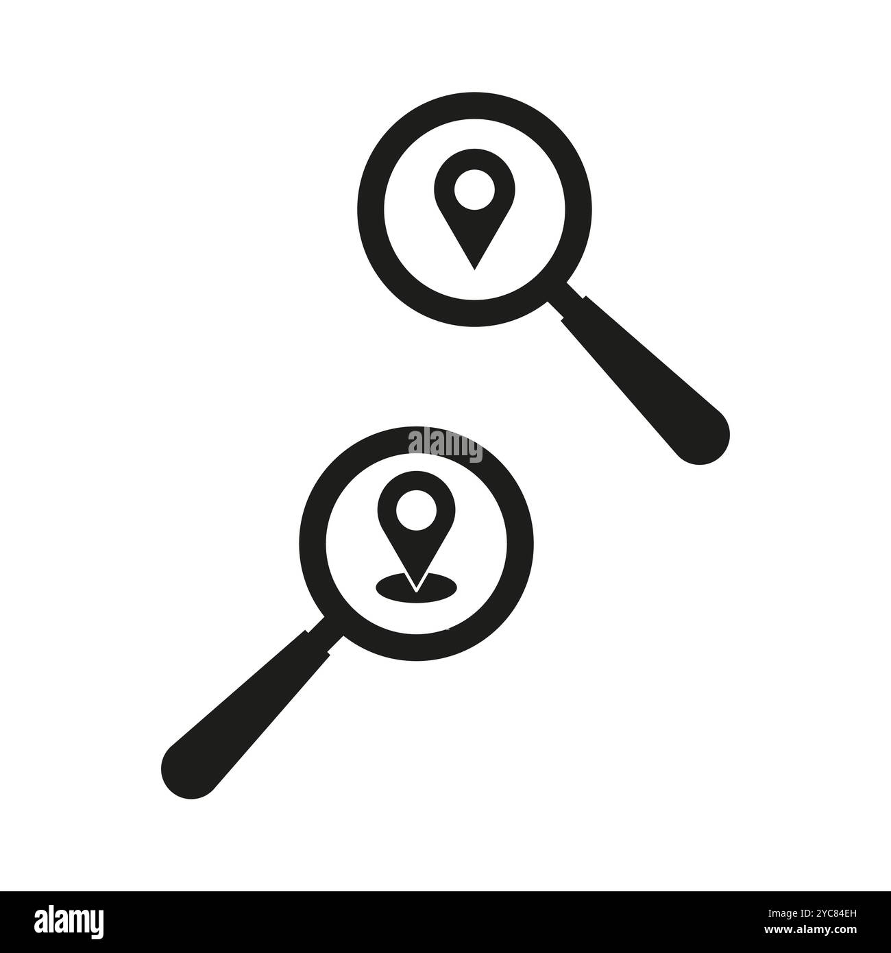Location marker icon. Magnifying glass symbol. Vector search concept ...