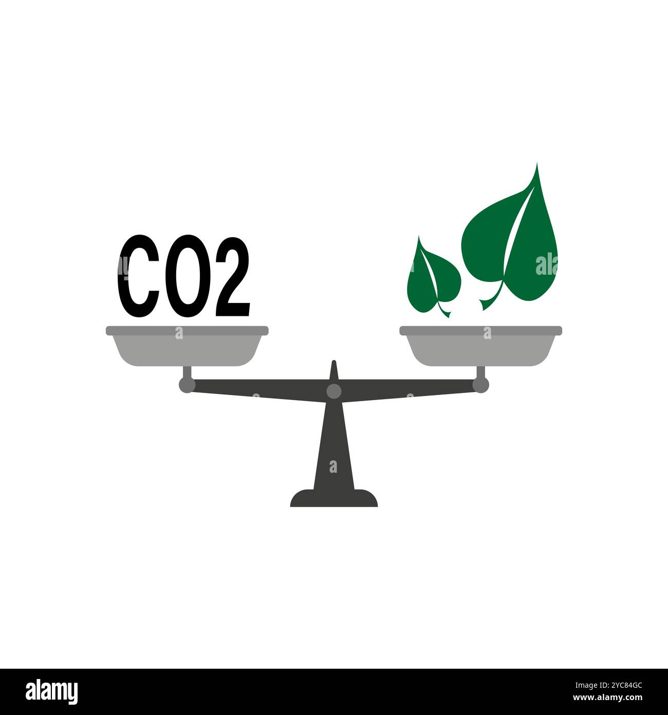 Scales balancing CO2 text with green leaves, representing ...