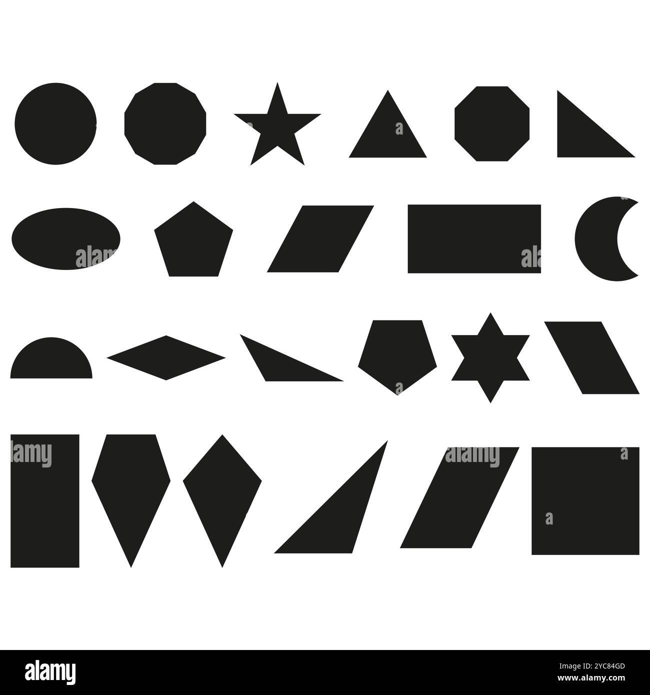 Collection of various black polygonal shapes including triangles, stars ...