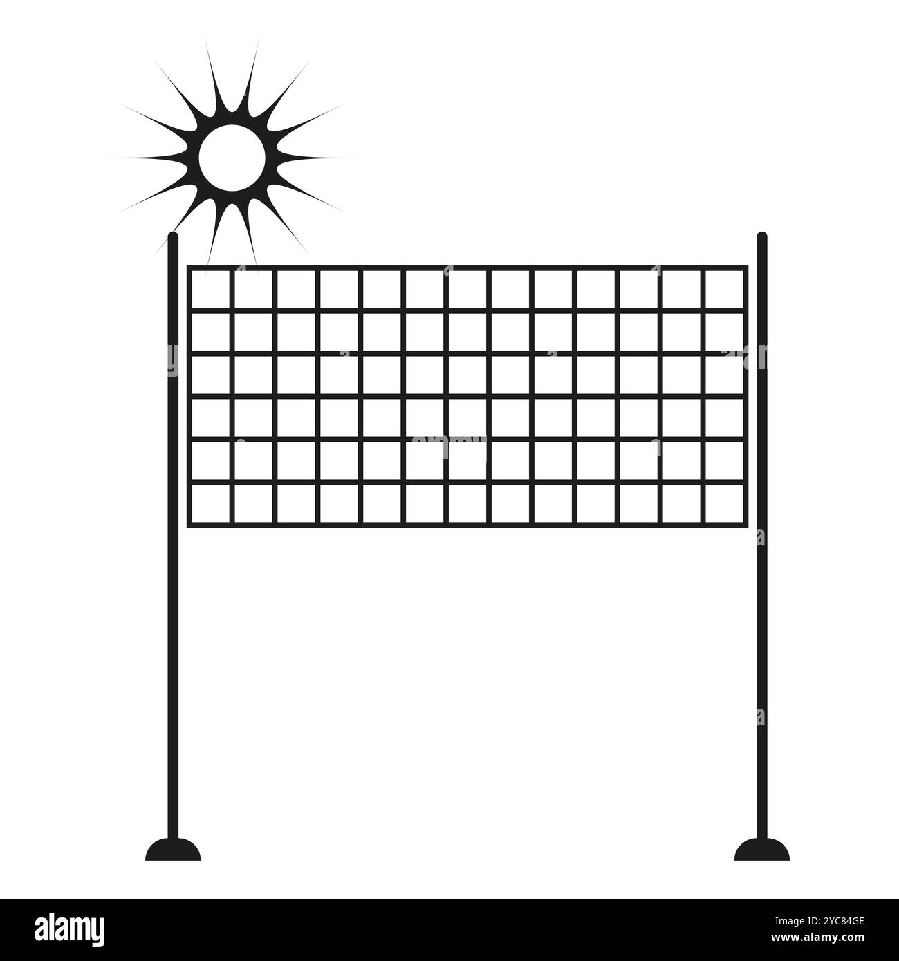 Volleyball net icon. Sun symbol behind. Sport game vector. Outdoor ...