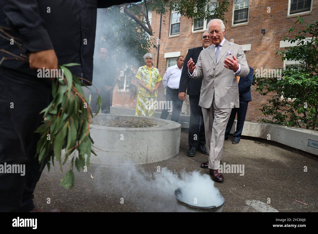 King Charles III participates in a smoking ceremony, during a visit to ...