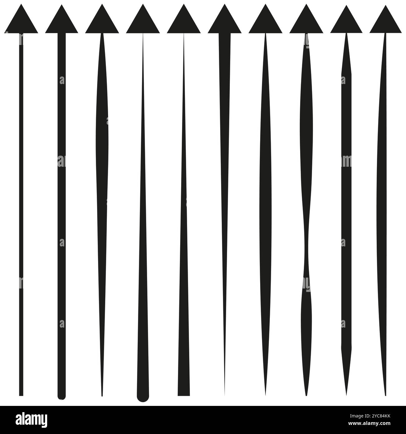 Vertical arrow icons. Abstract thin and thick arrows. Black irregular ...