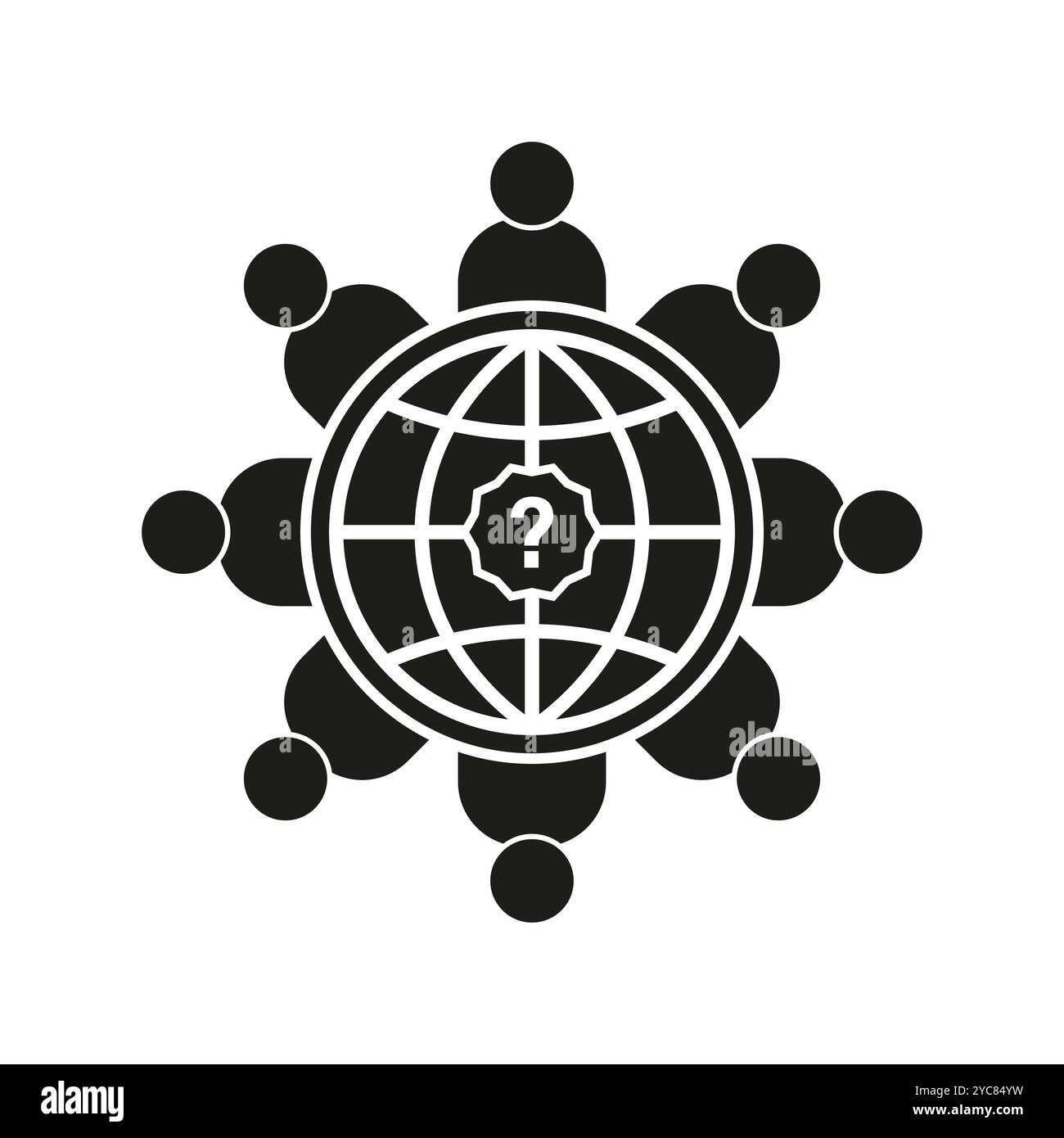 Global meeting icon. People around symbol. Question mark vector ...