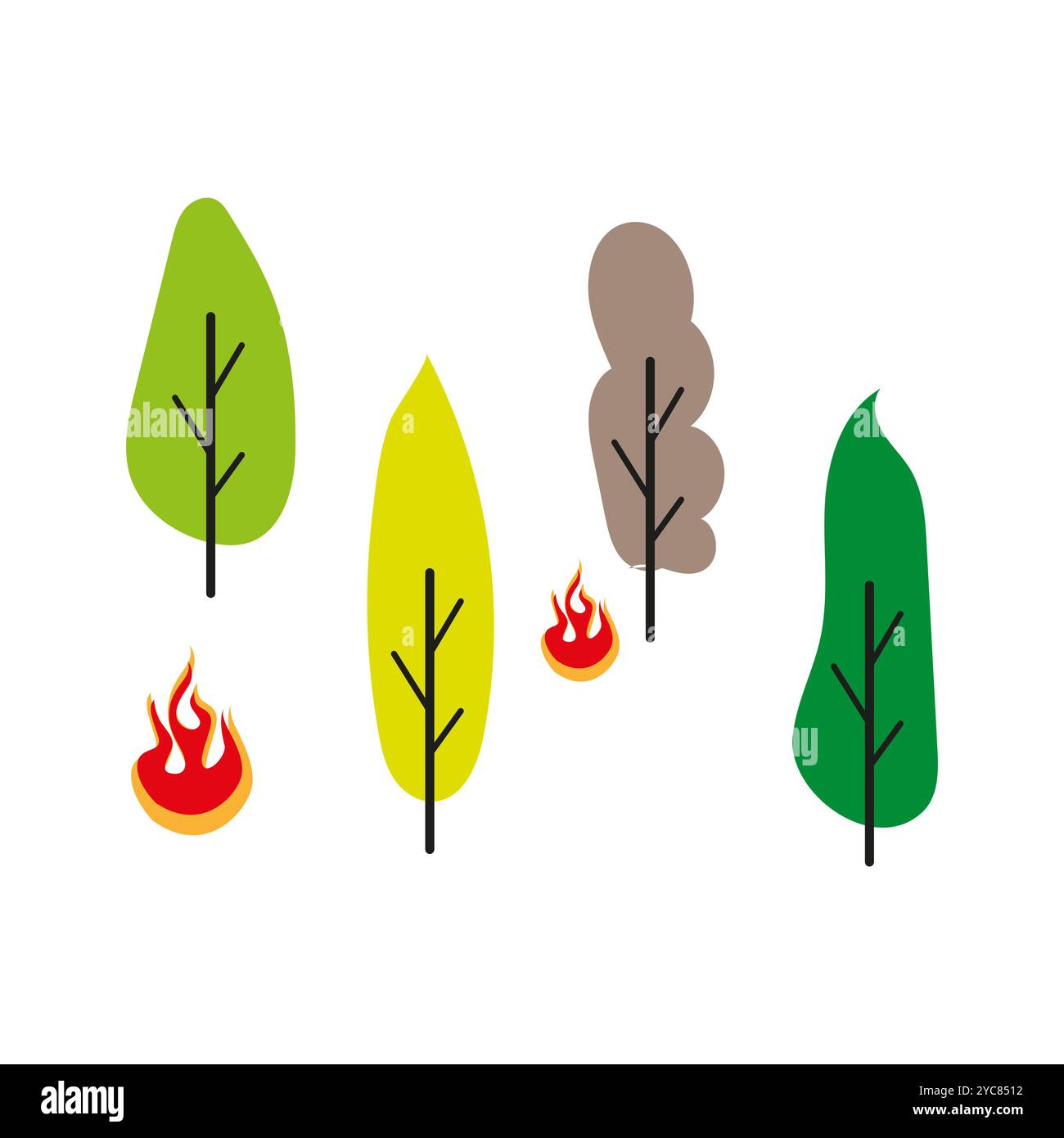Illustration of burning trees and flames representing wildfires and ...