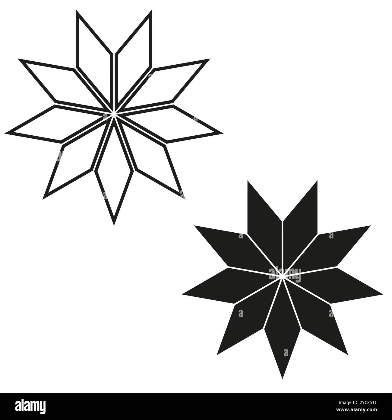 Star outline and fill. Geometric star icons. Black and white contrast ...