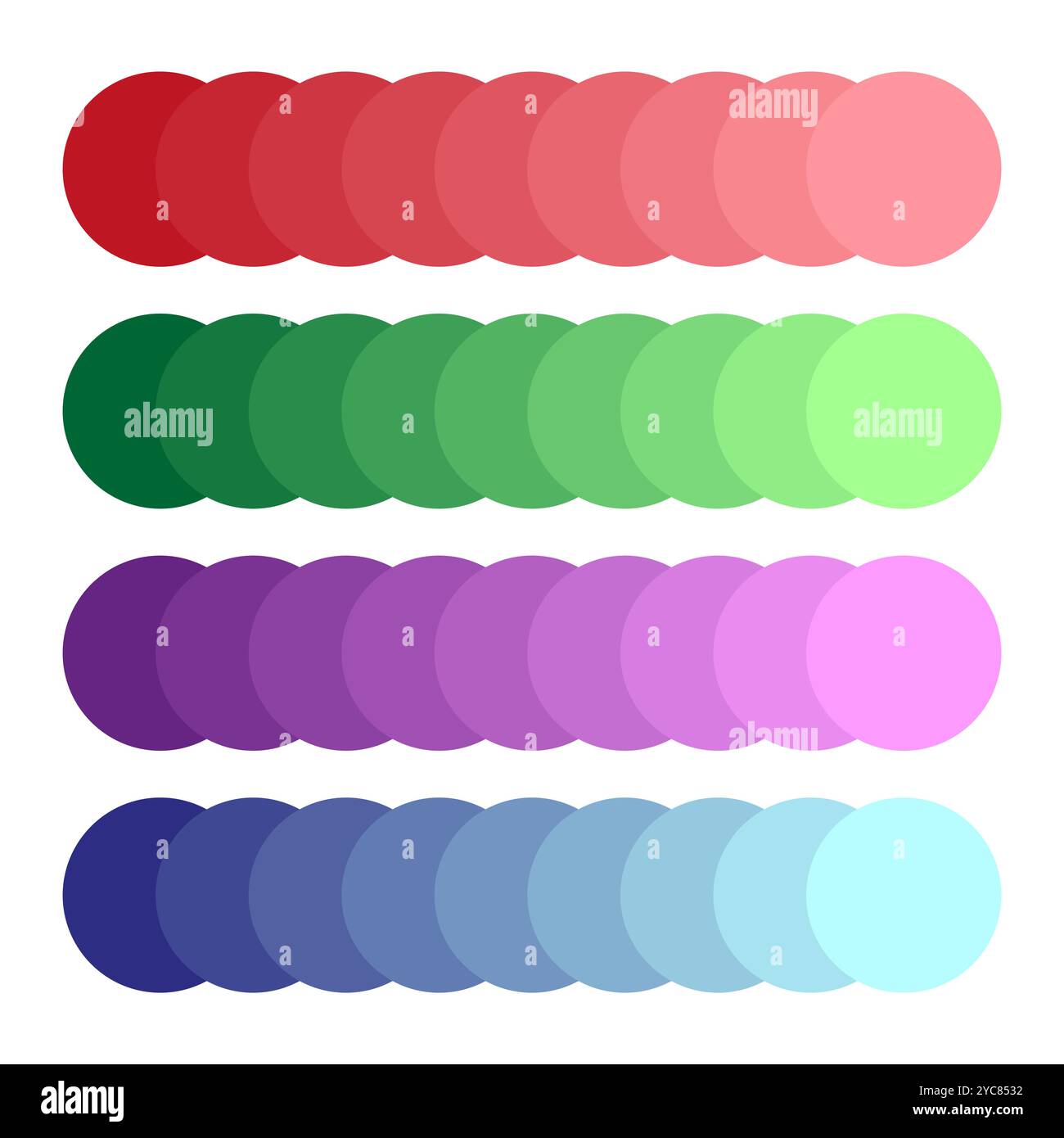 Color gradient circles. Red, green, purple, blue palette. Multiple shades design Stock Vector ...