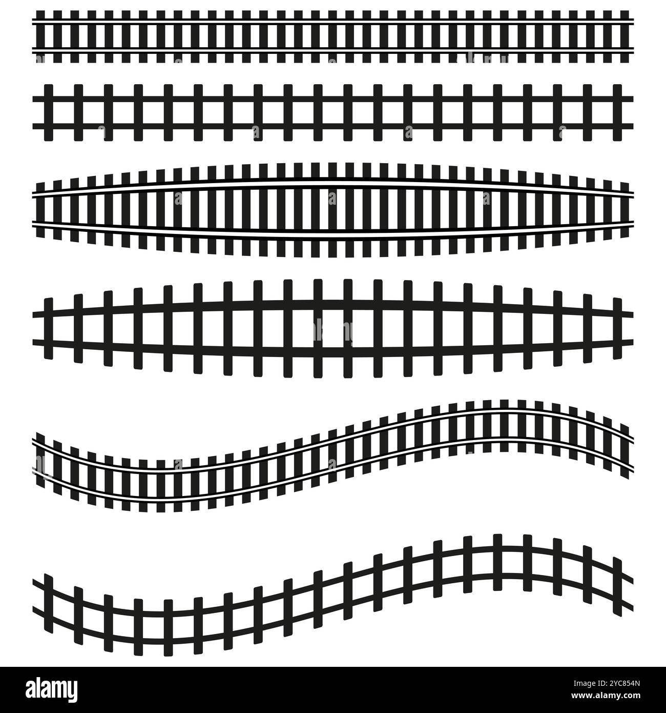 Railroad track set. Wavy railway lines. Vector transportation icons. Curved track elements Stock ...