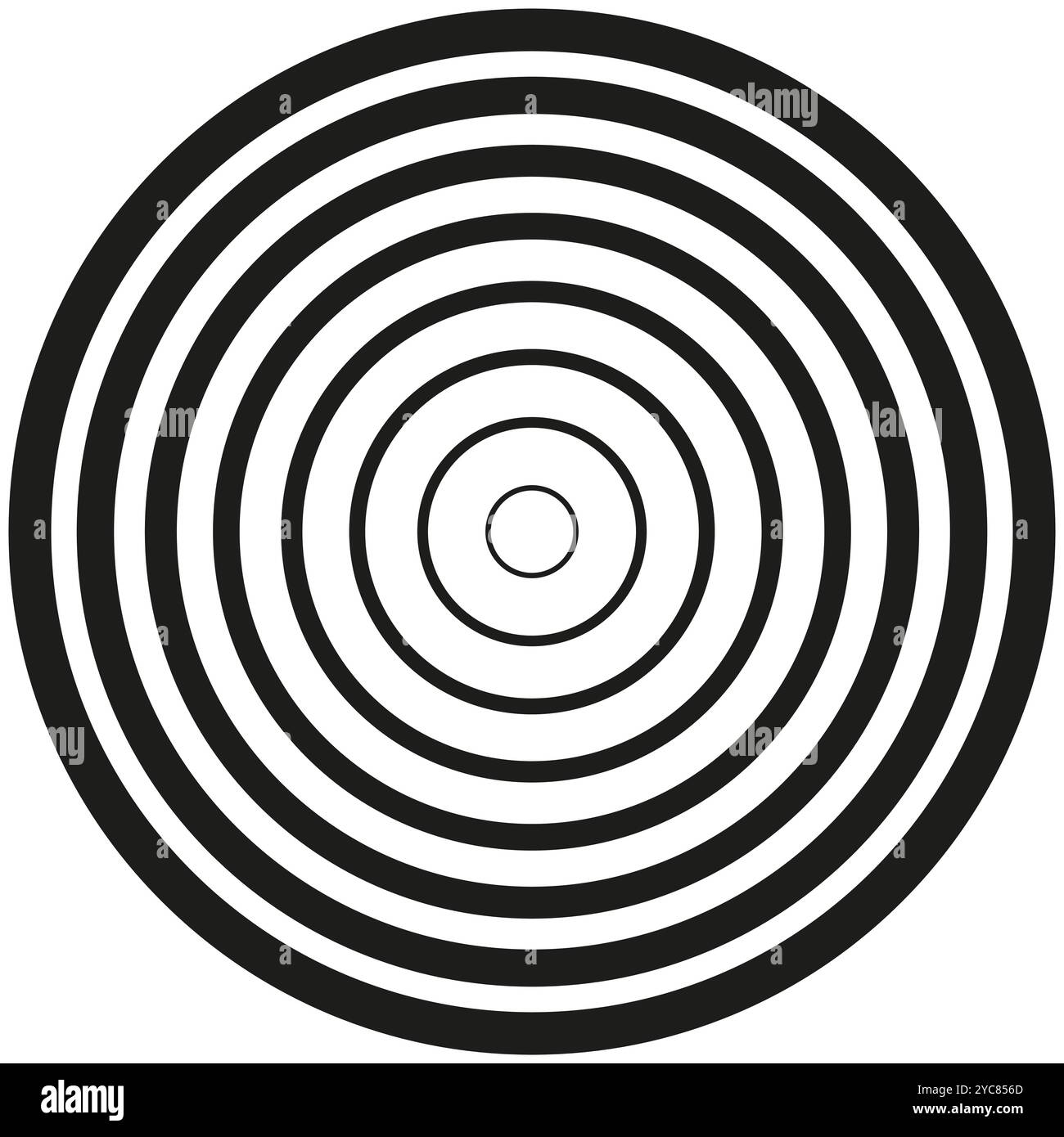 Concentric circles icon. Expanding radial lines. Black and white vector. Symmetrical pattern ...