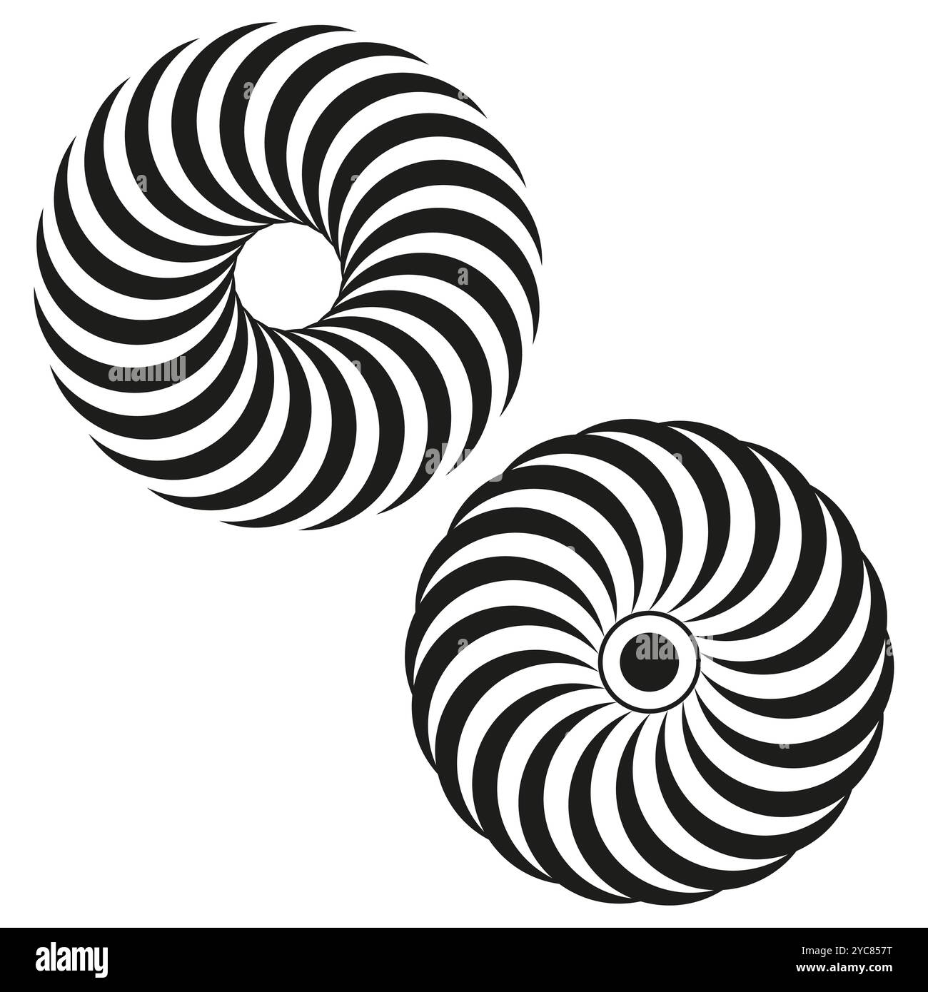 Spiral shapes. Abstract circle symbol. Twisted line element. Rotating ...