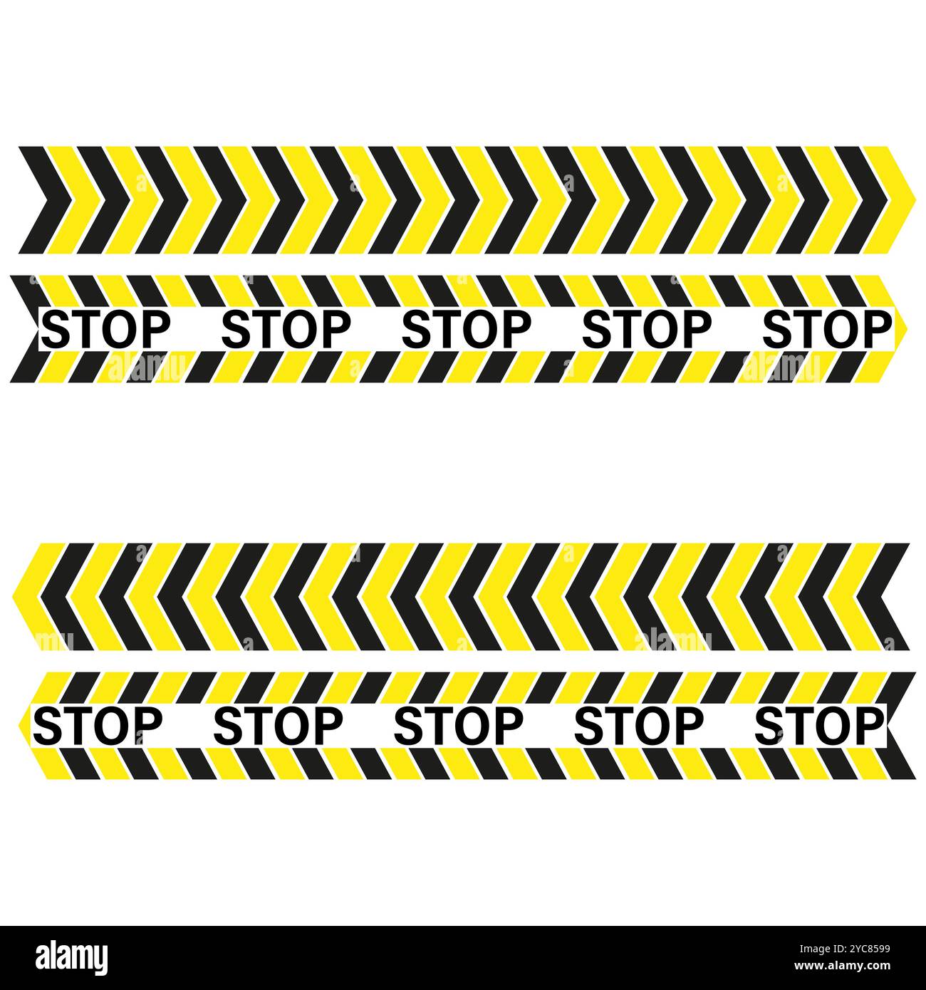 Yellow and black caution tape with chevron stripes and stop text for ...