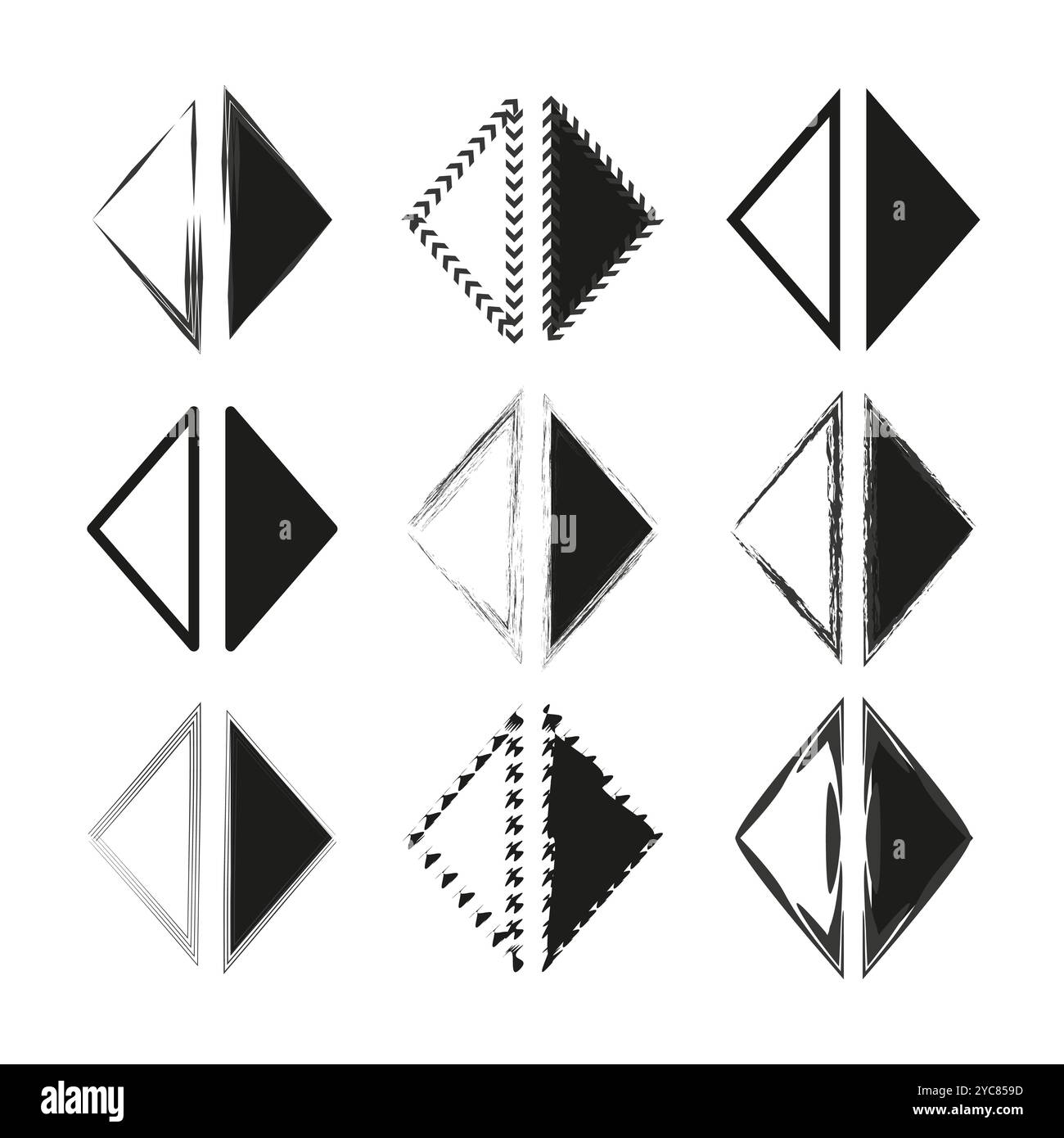 Geometric triangle icons. Abstract shapes variations. Black and white ...