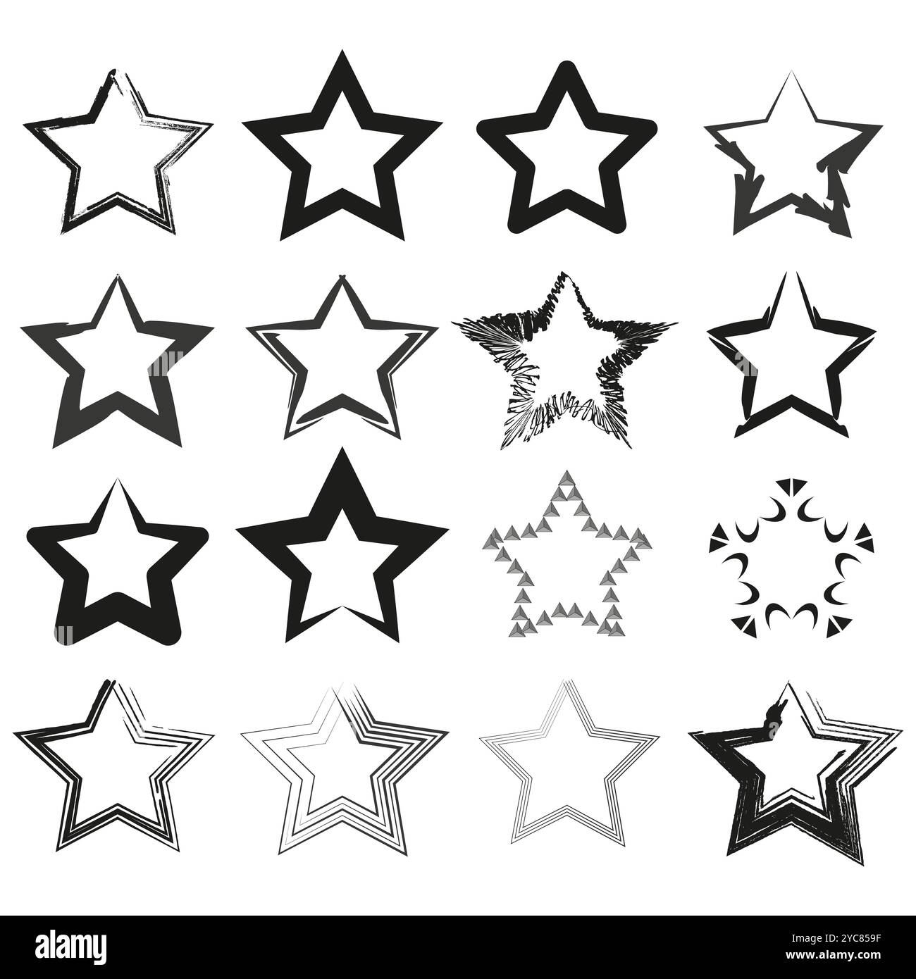 Varied star outlines. Abstract star icons. Black and white shapes. Geometric star designs Stock ...