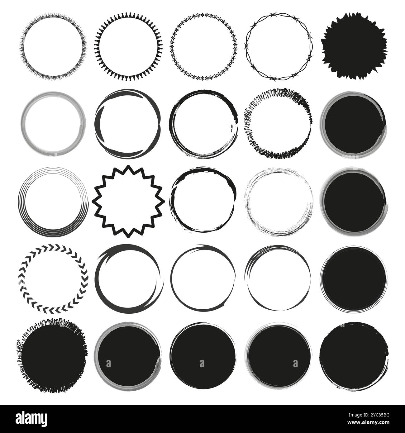 Varied circle borders. Black and white ring shapes. Geometric and ...