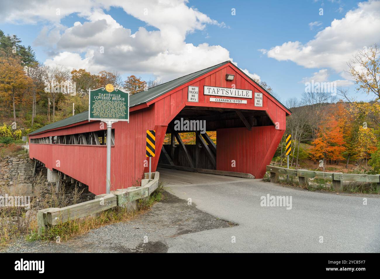 Taftsville Covered Bridge is a timber-framed red covered bridge spans ...