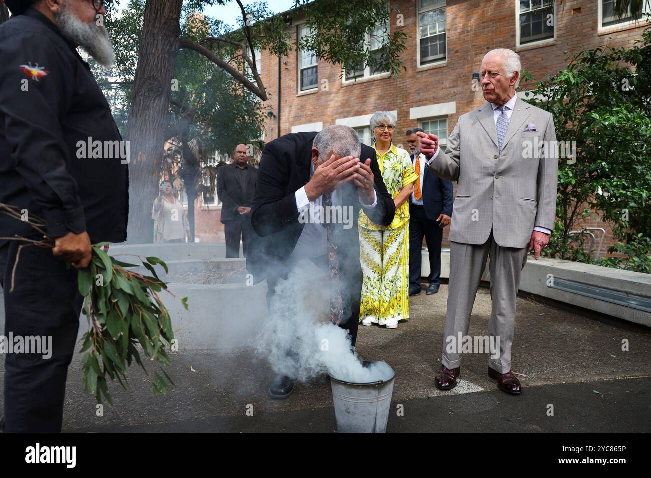 King Charles III participates in a smoking ceremony, during a visit to ...