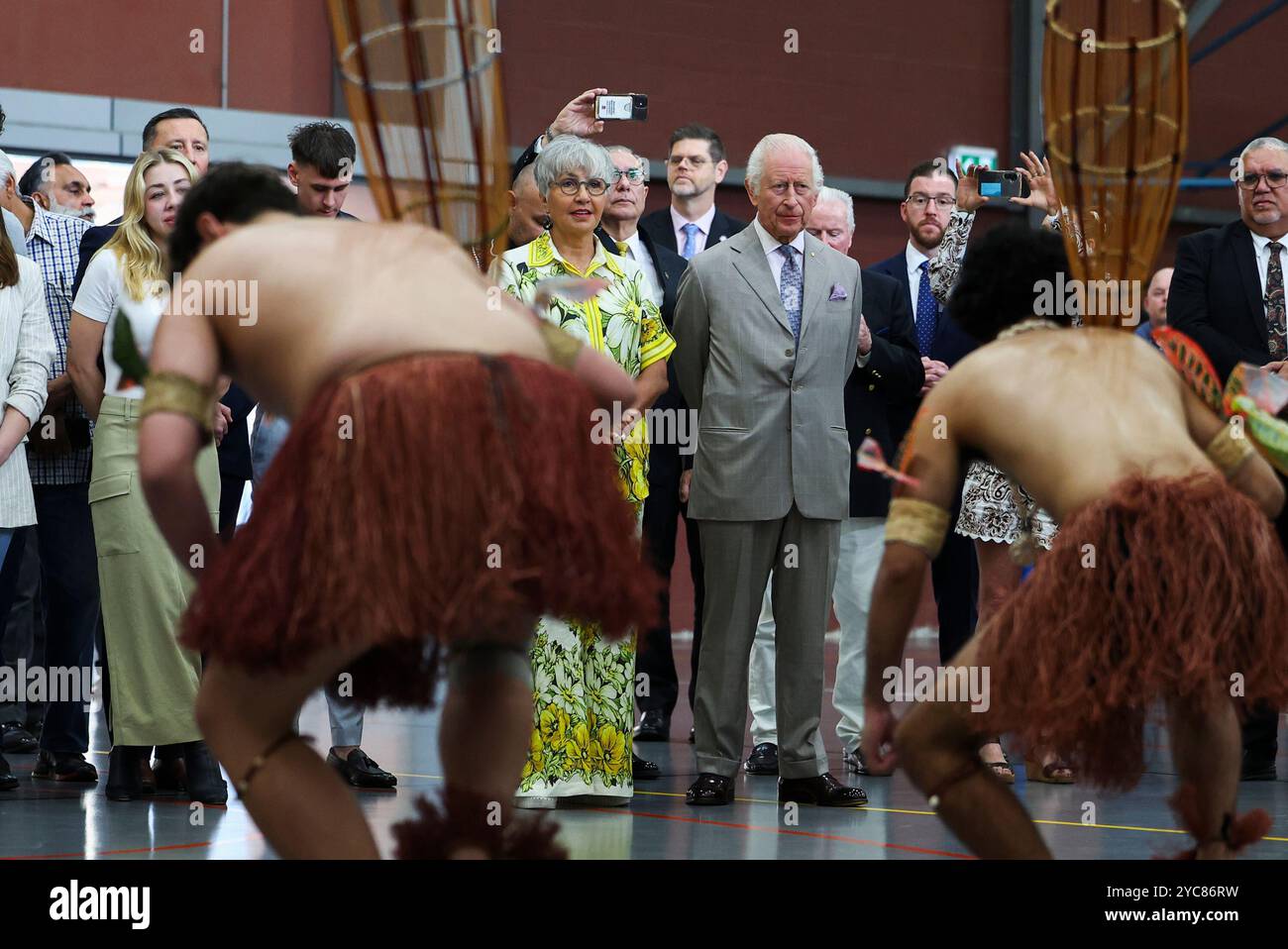 King Charles III watches an Indigenous dance performance, during a ...