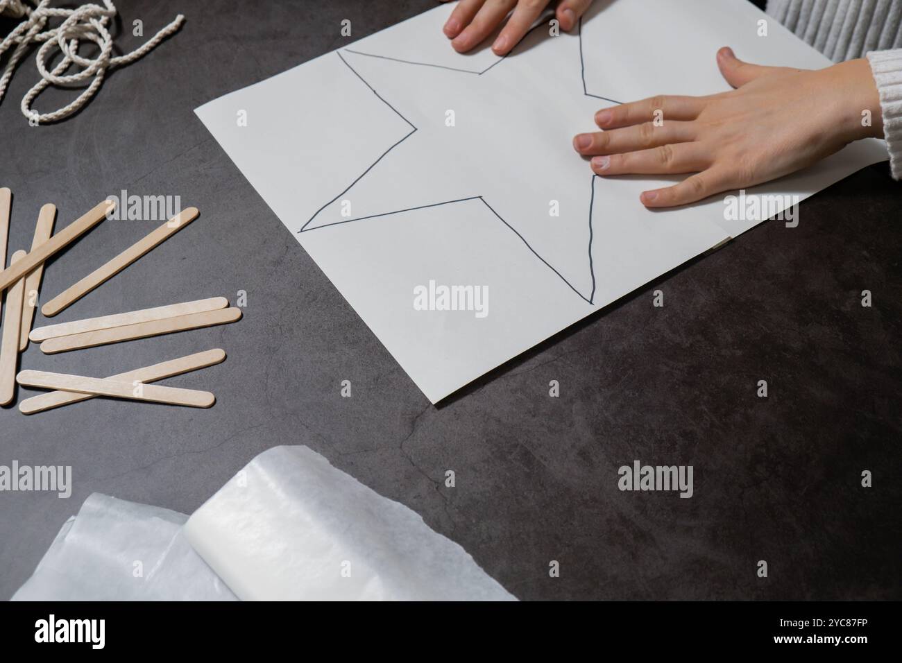 Ice cream sticks Christmas star Sustainable preparation Diy process ...