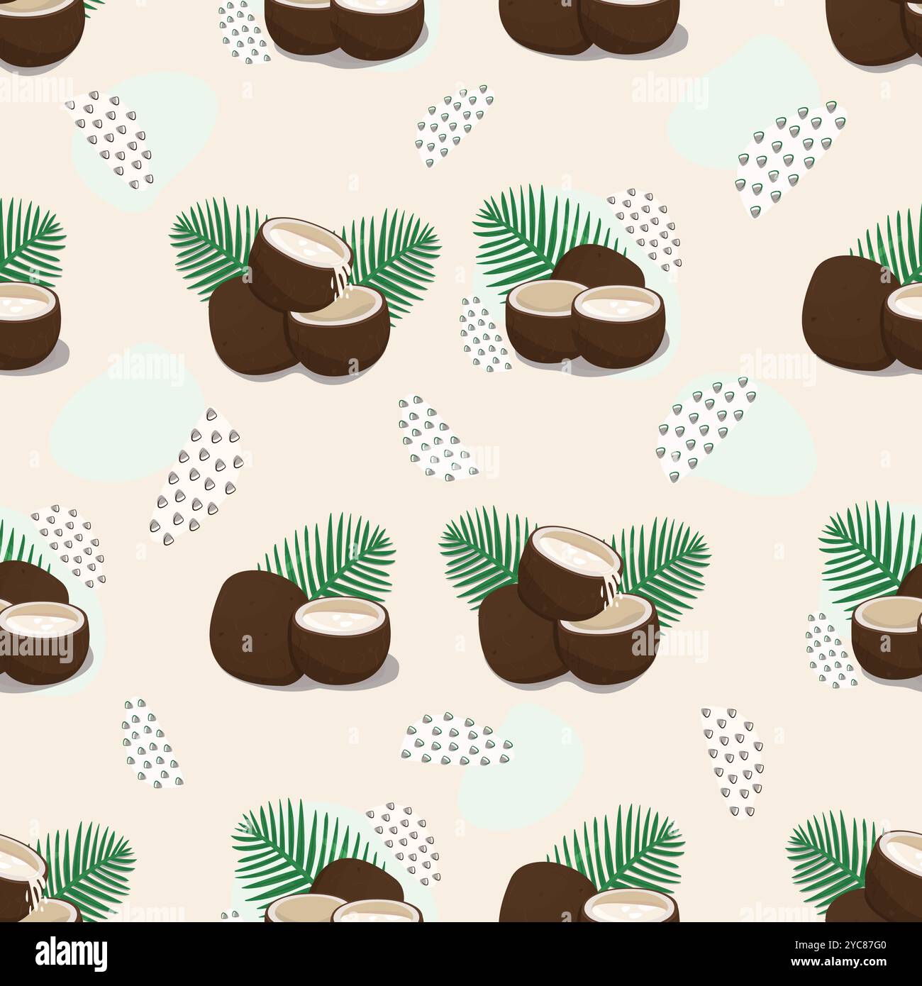 Light coconut seamless pattern with memphis style abstract shapes ...