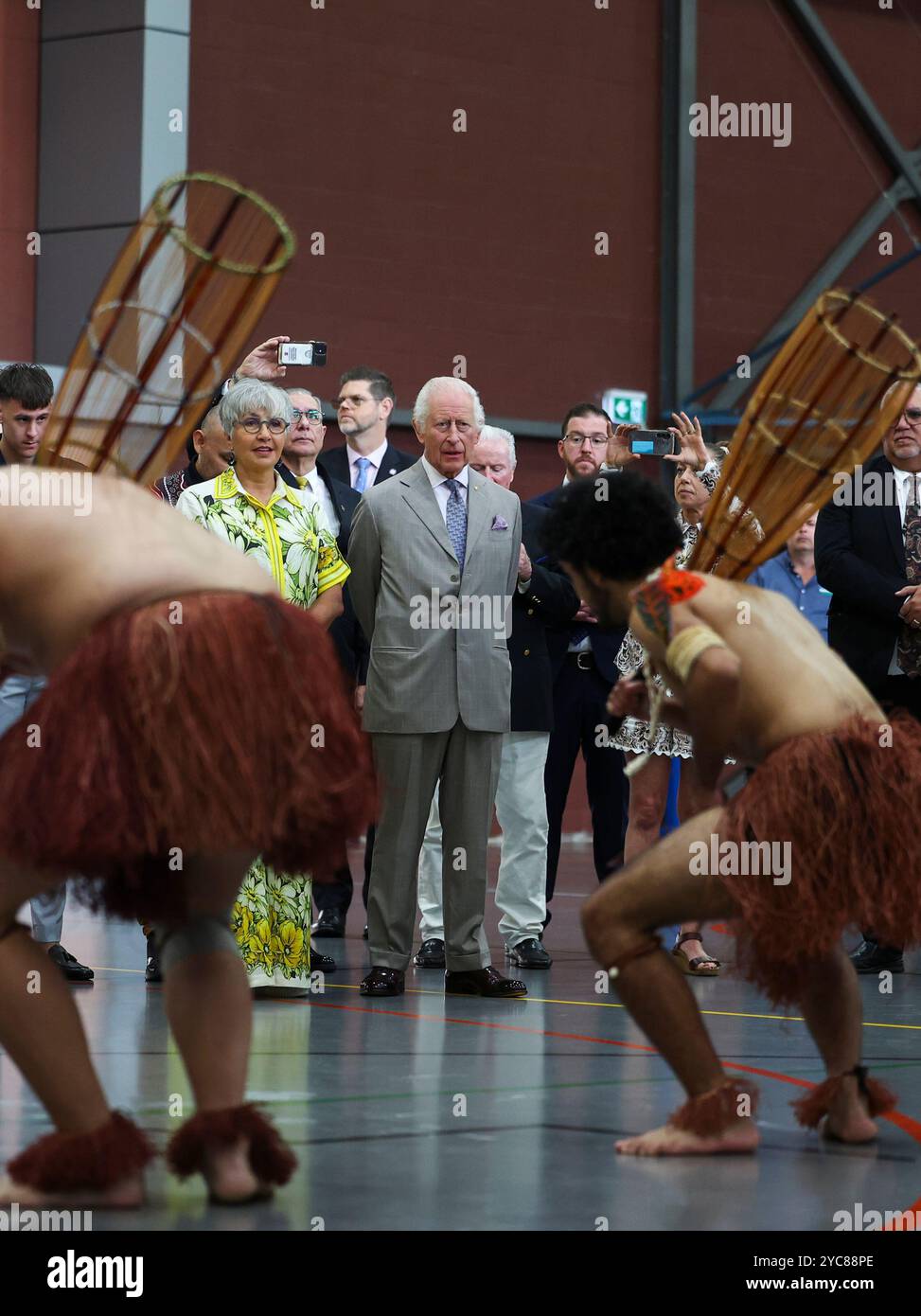 King Charles III watches an Indigenous dance performance, during a ...
