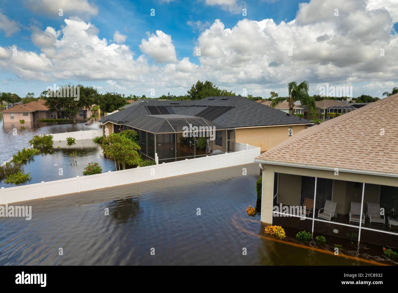 Flooded residential area with underwater houses from hurricane Debby ...
