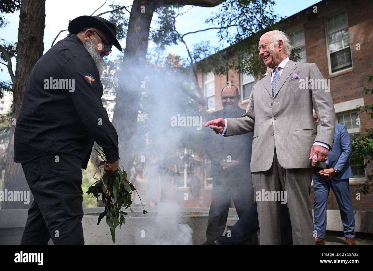 King Charles III participates in a smoking ceremony, during a visit to ...