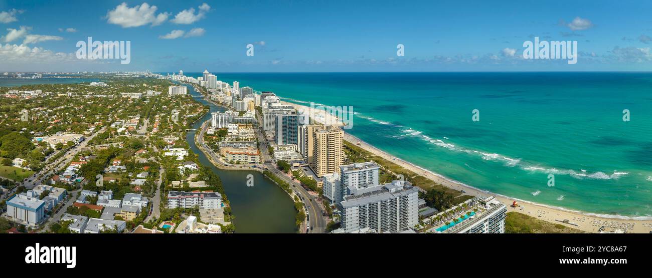 View from above of american southern seashore of Miami Beach city ...