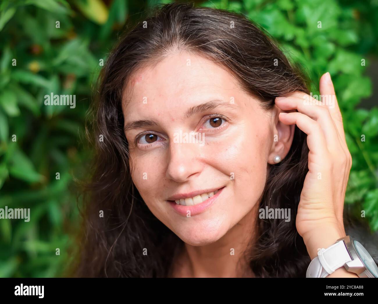 Selfie Portrait of 40 years old slavic woman close up without make up ...