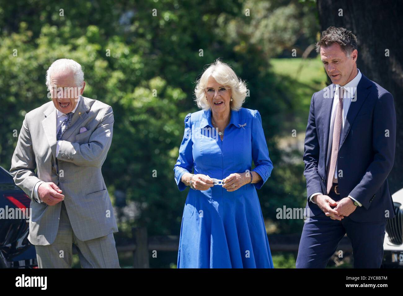 Britain's King Charles III, left, and Queen Camilla arrives with New ...