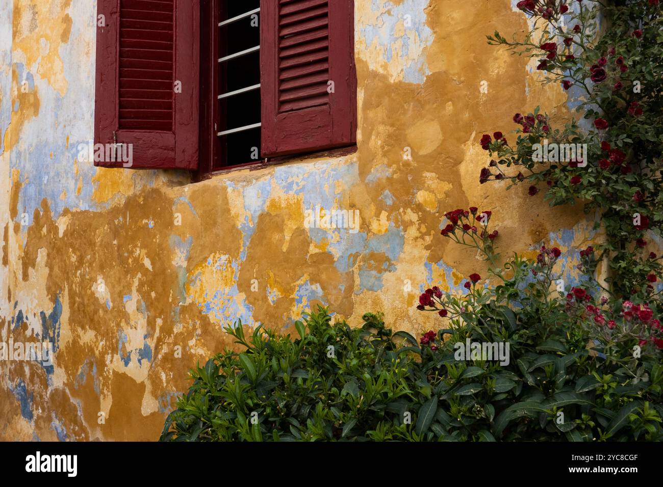 Wall of a house in the village of Anafiotika, below the parthenon in ...
