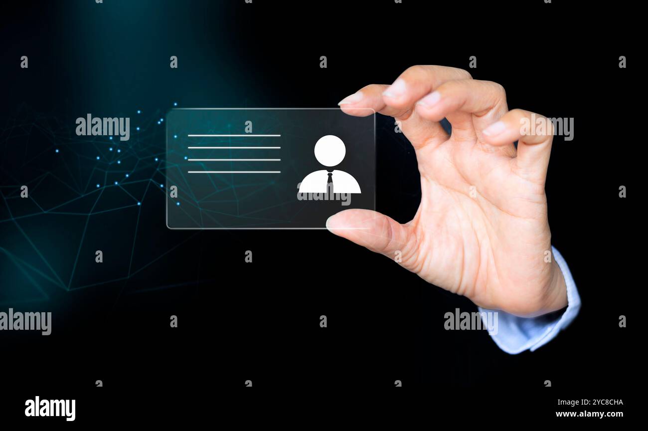 Hand holding digital identification card, technology and business ...