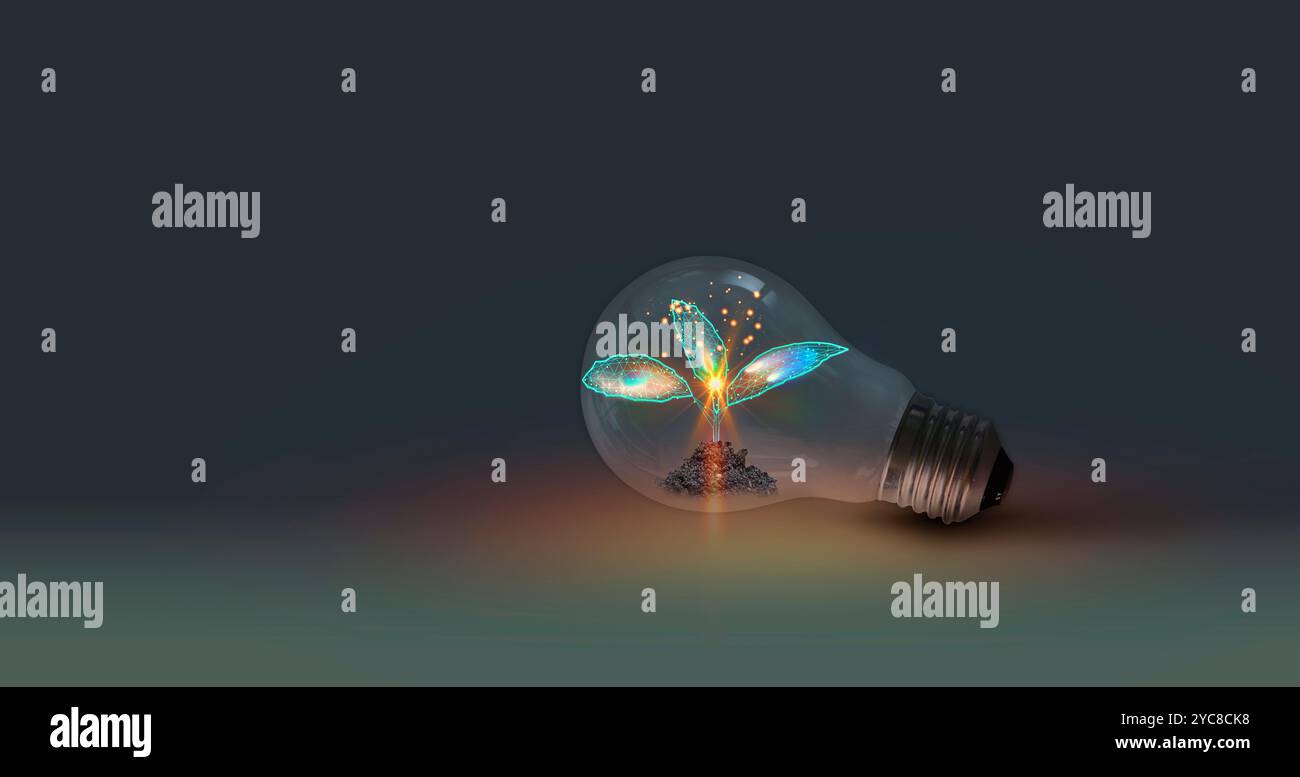 The green world map is on a light bulb that represents green energy ...