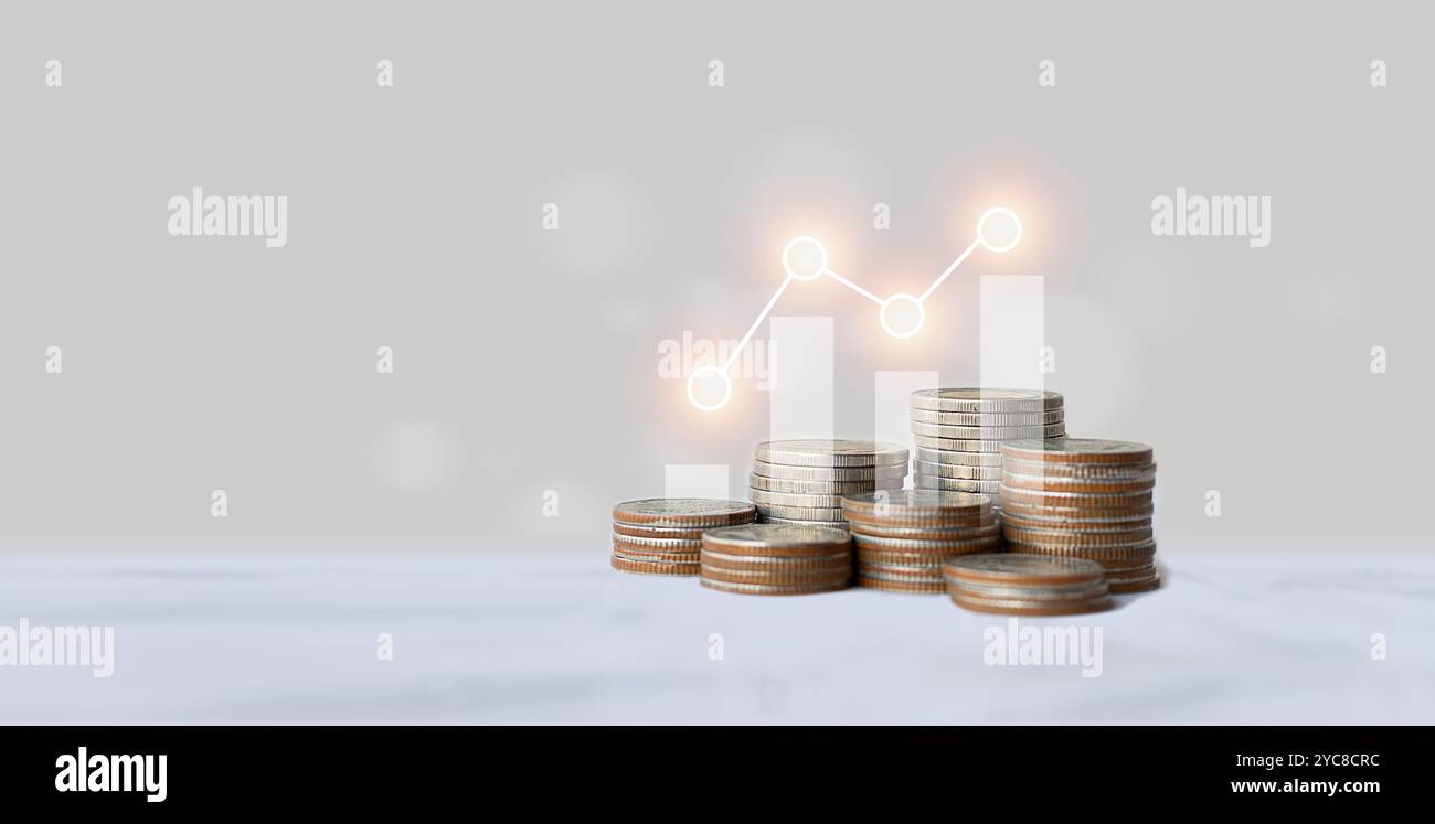 Coin stack arrow bar graph hi-res stock photography and images - Alamy