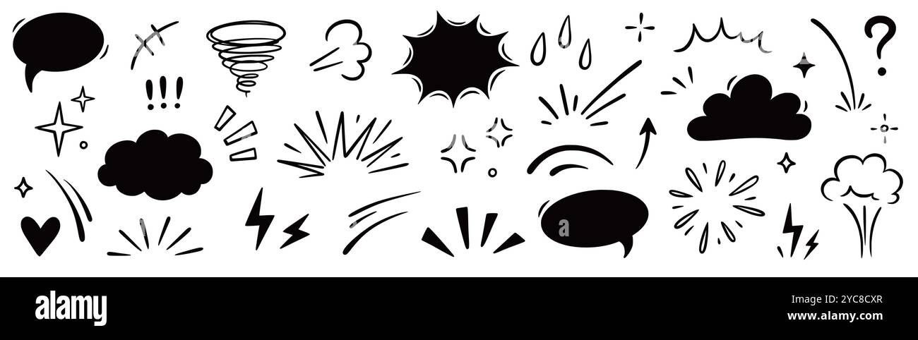 Comic cartoon effect smoke, boom element set. Comic speech bubble, boom ...