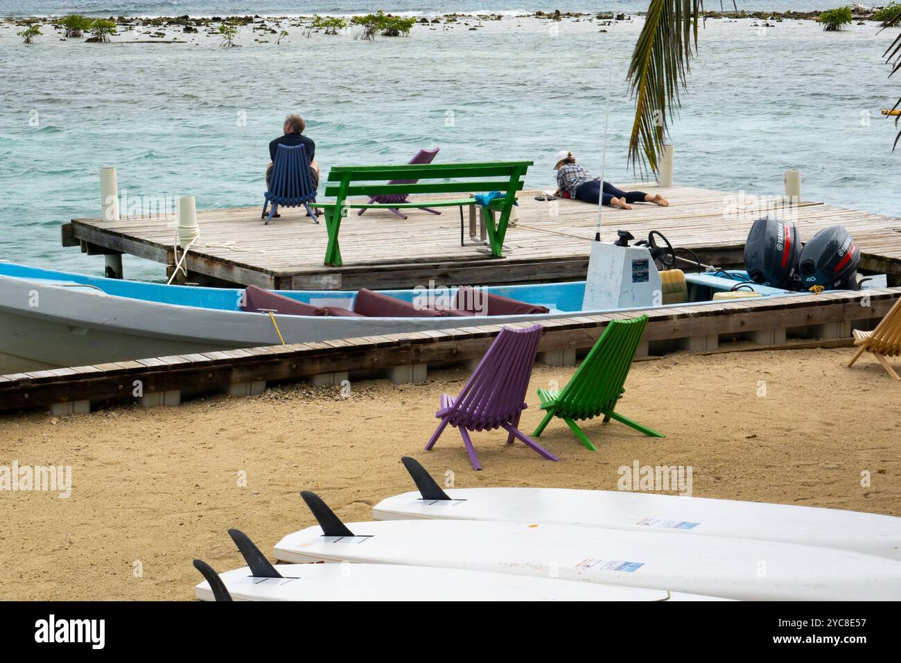 Tourist at Paradise Tobacco Caye Resort on Tobacco Caye, Belize Stock ...
