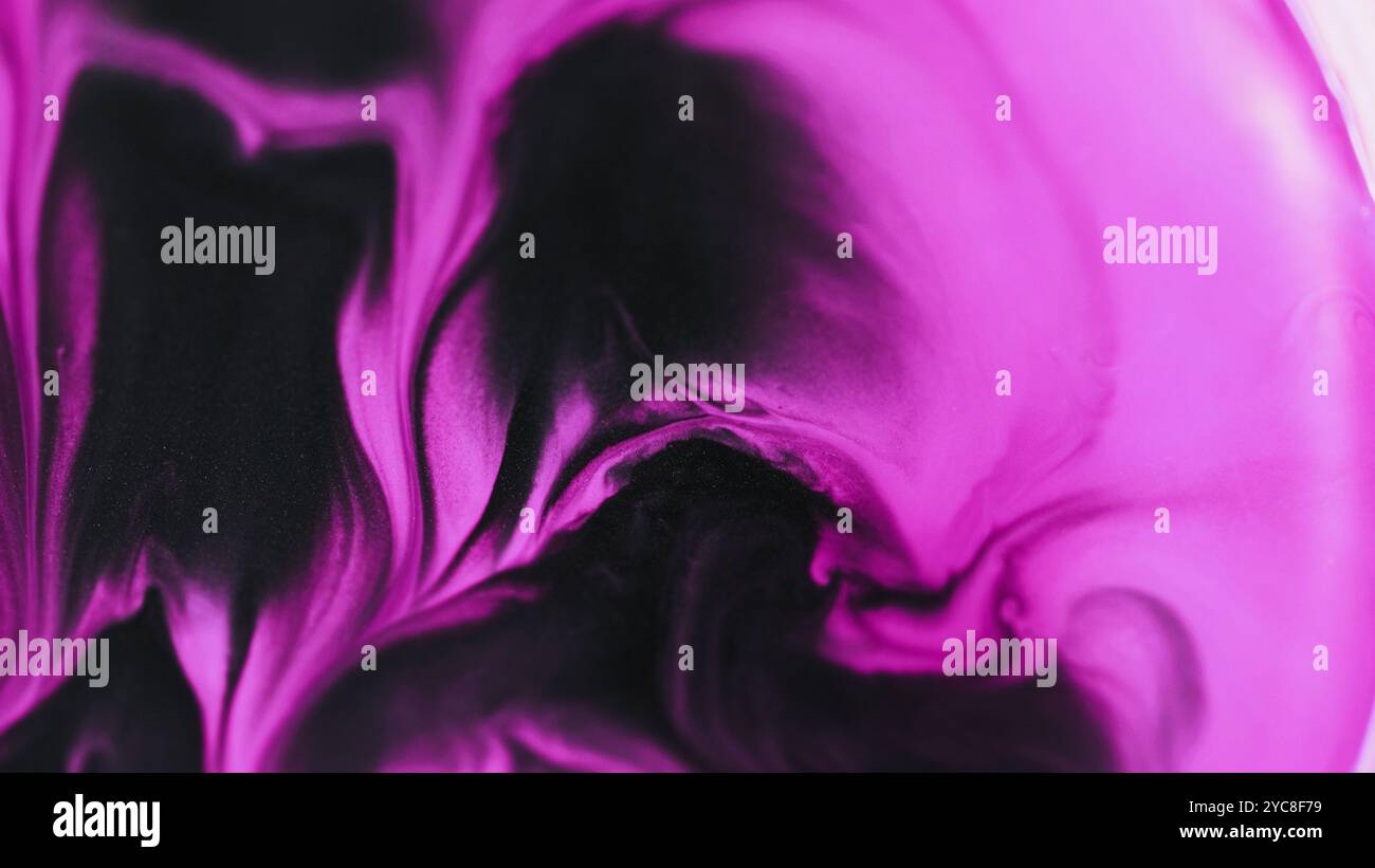 Acrylic paint spill. Ink drip. Defocused neon pink purple black color ...
